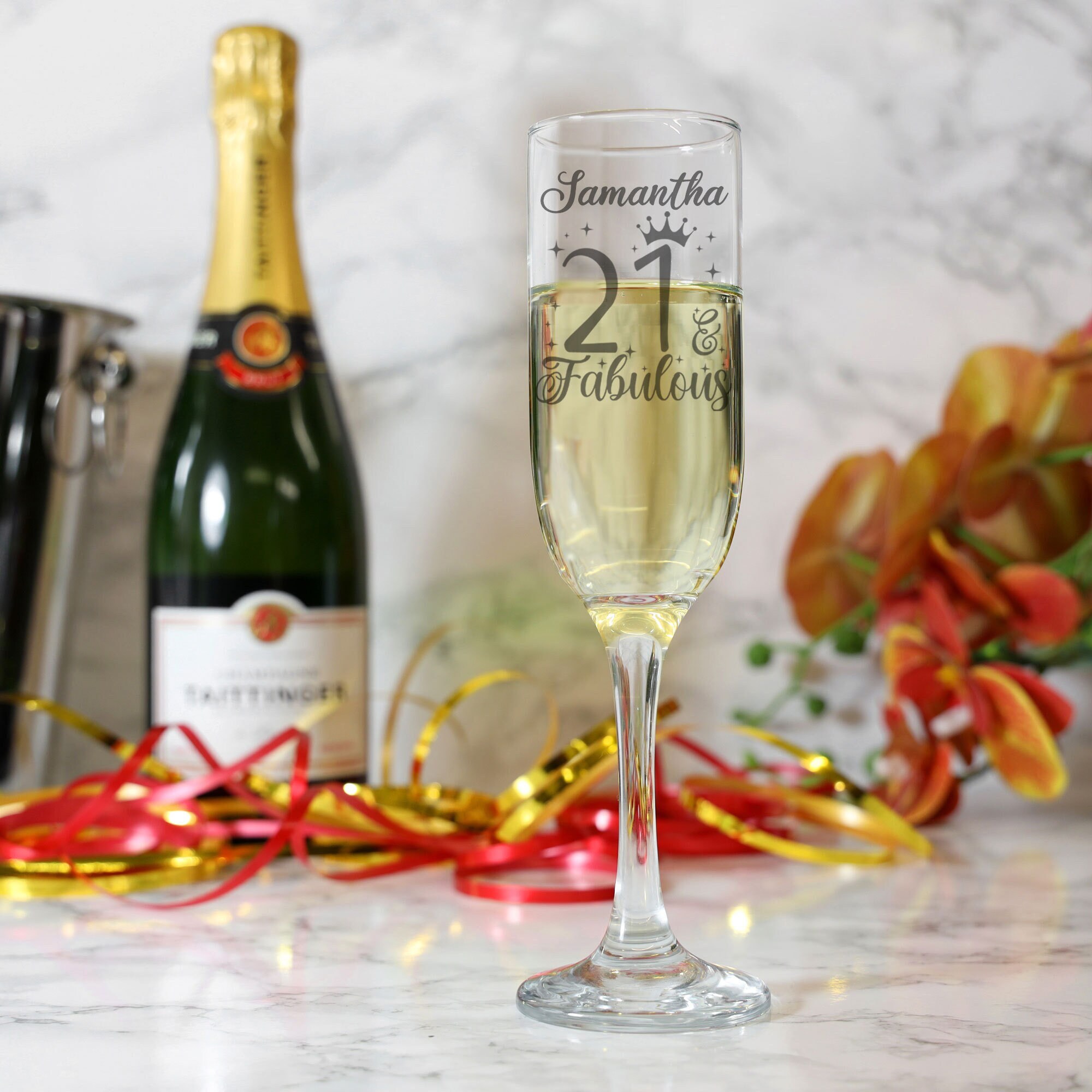 21 and Fabulous Engraved Champagne Glass – 21st Birthday Glass – Gifts ...