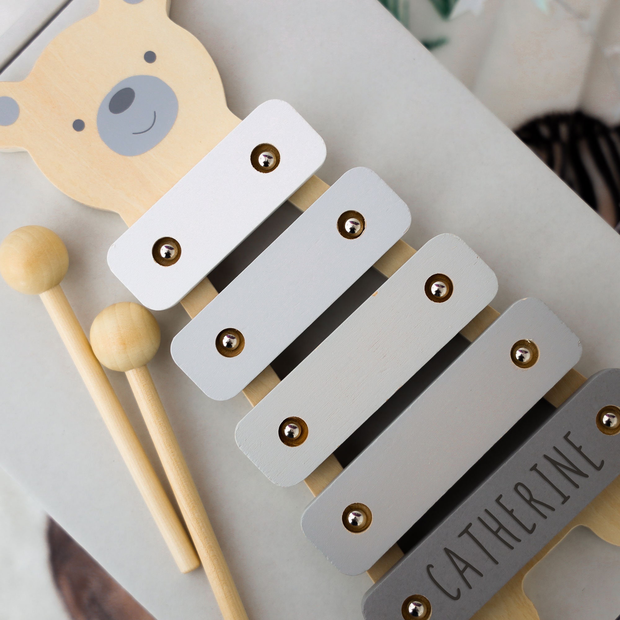 Personalised Engraved Wooden Xylophone Baby Toy | Wooden Teddy Bear ...