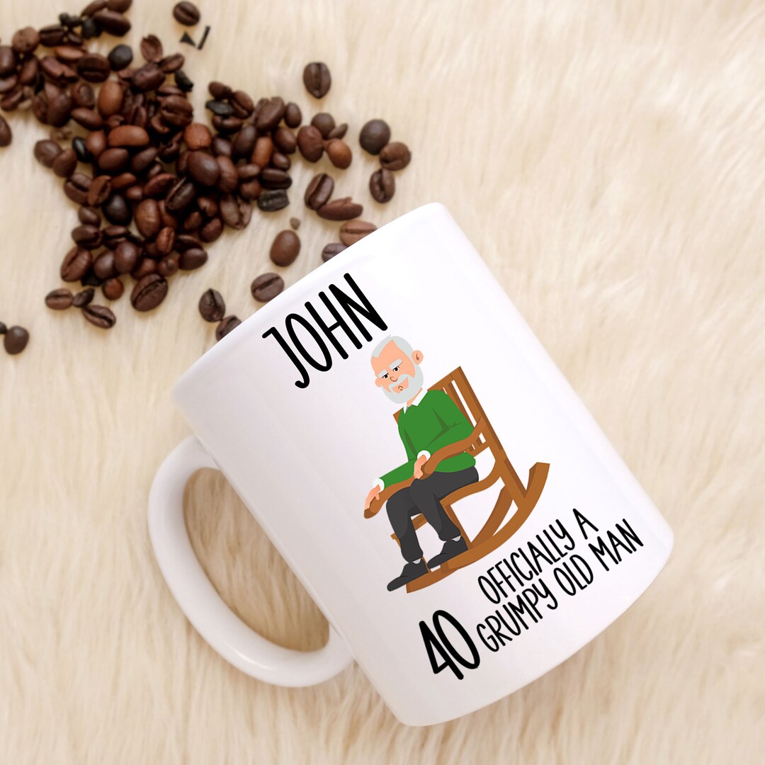 40th Birthday Grumpy Man Mug And/or Coaster - Personalised 40th Birthday Gift for Him, Man Mug ...