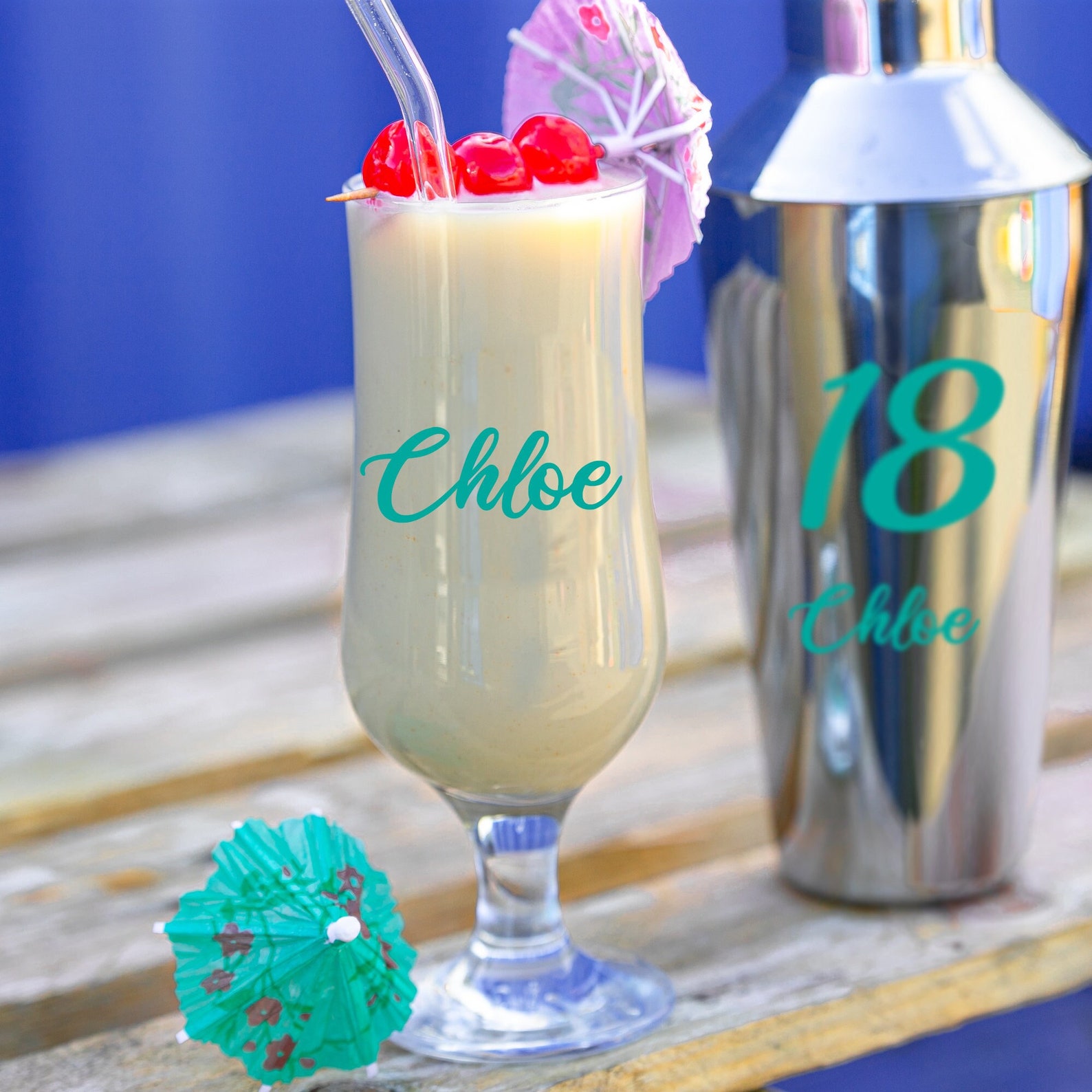 Personalised 18th Birthday Cocktail Shaker & Pina Colada Glass Gift Set ...