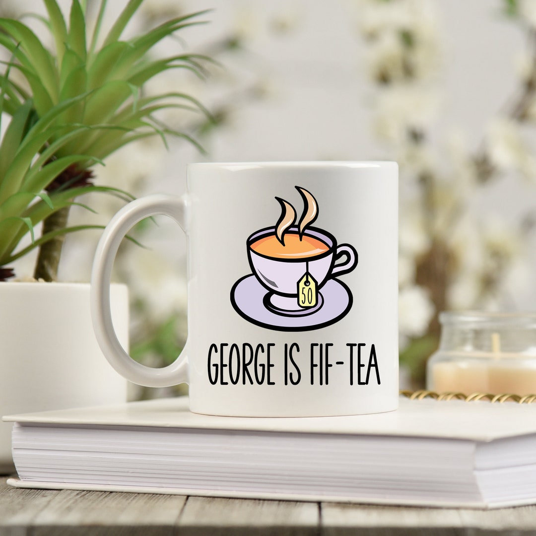 I Am Fif-tea Funny 50th Birthday Mug and Coaster - Personalised 50 Year ...