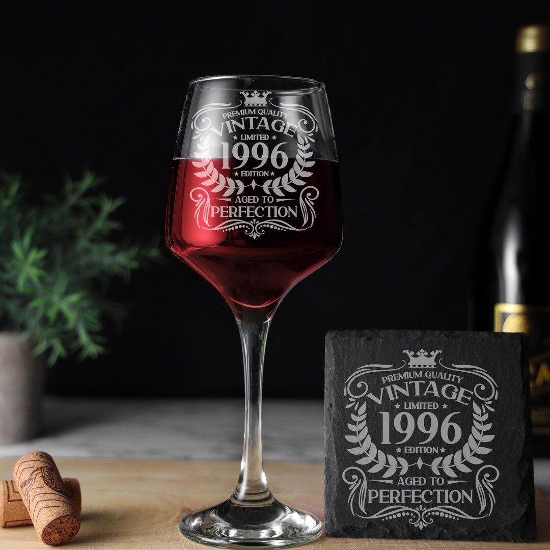 Vintage 1996 Engraved Wine Glass - 30th Birthday Aged to Perfection ...