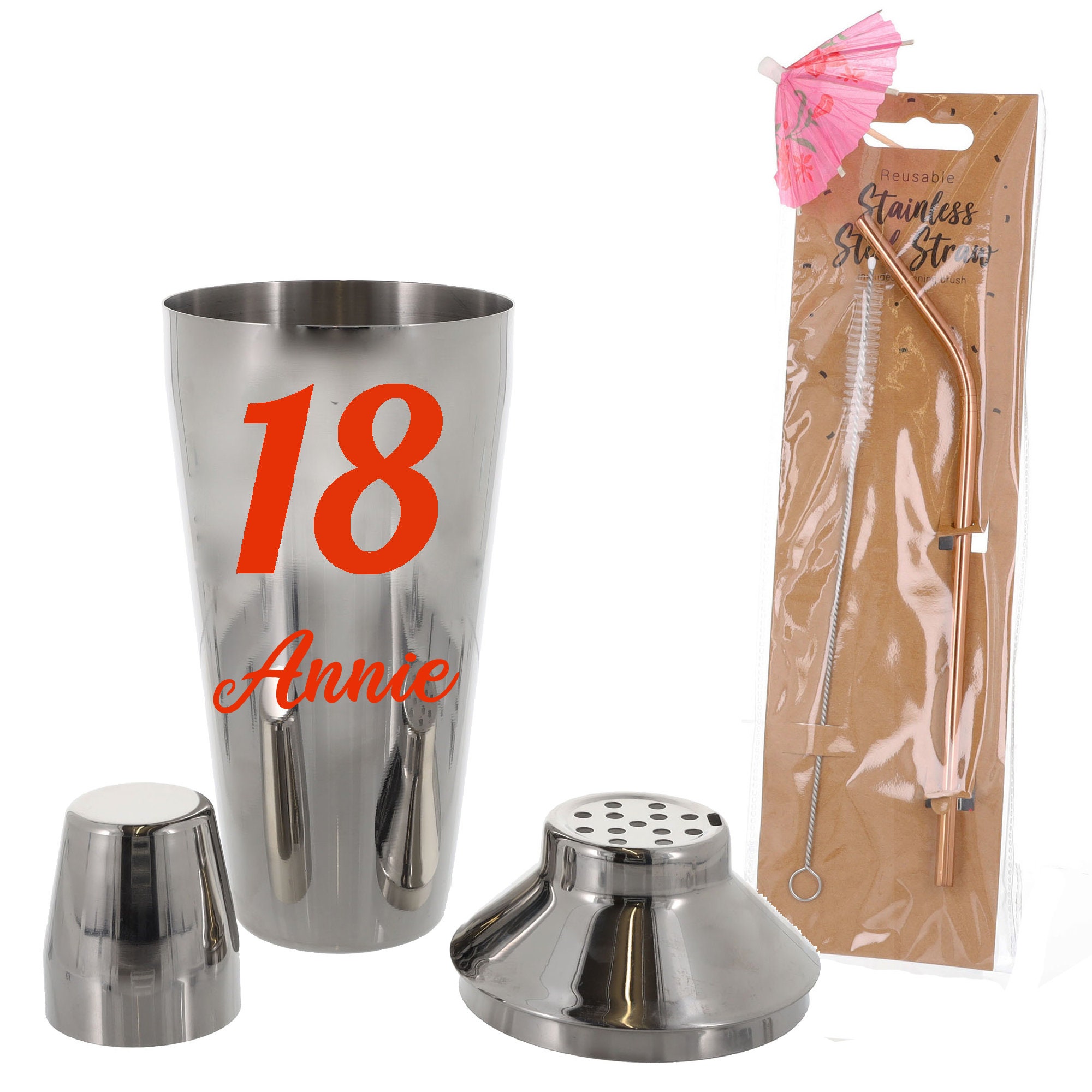 Personalised 18th Birthday Cocktail Shaker & Pina Colada Glass Gift Set ...