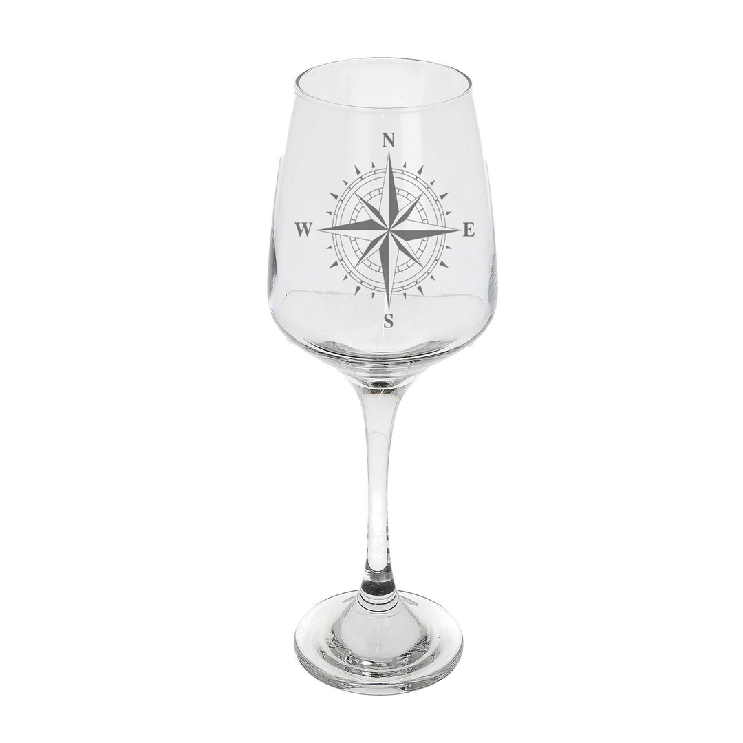 Engraved Compass Wine Glass | Compass Rose Glassware | Engraved Custom ...