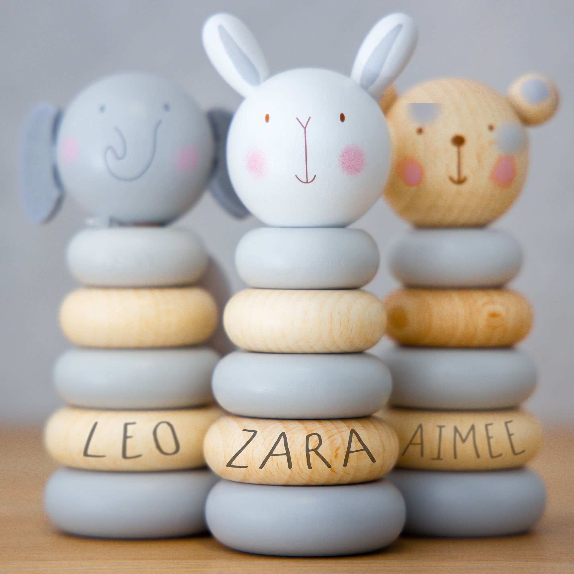 Personalised Wooden Stacking Rings Baby Toy Wooden Elephant - Etsy UK