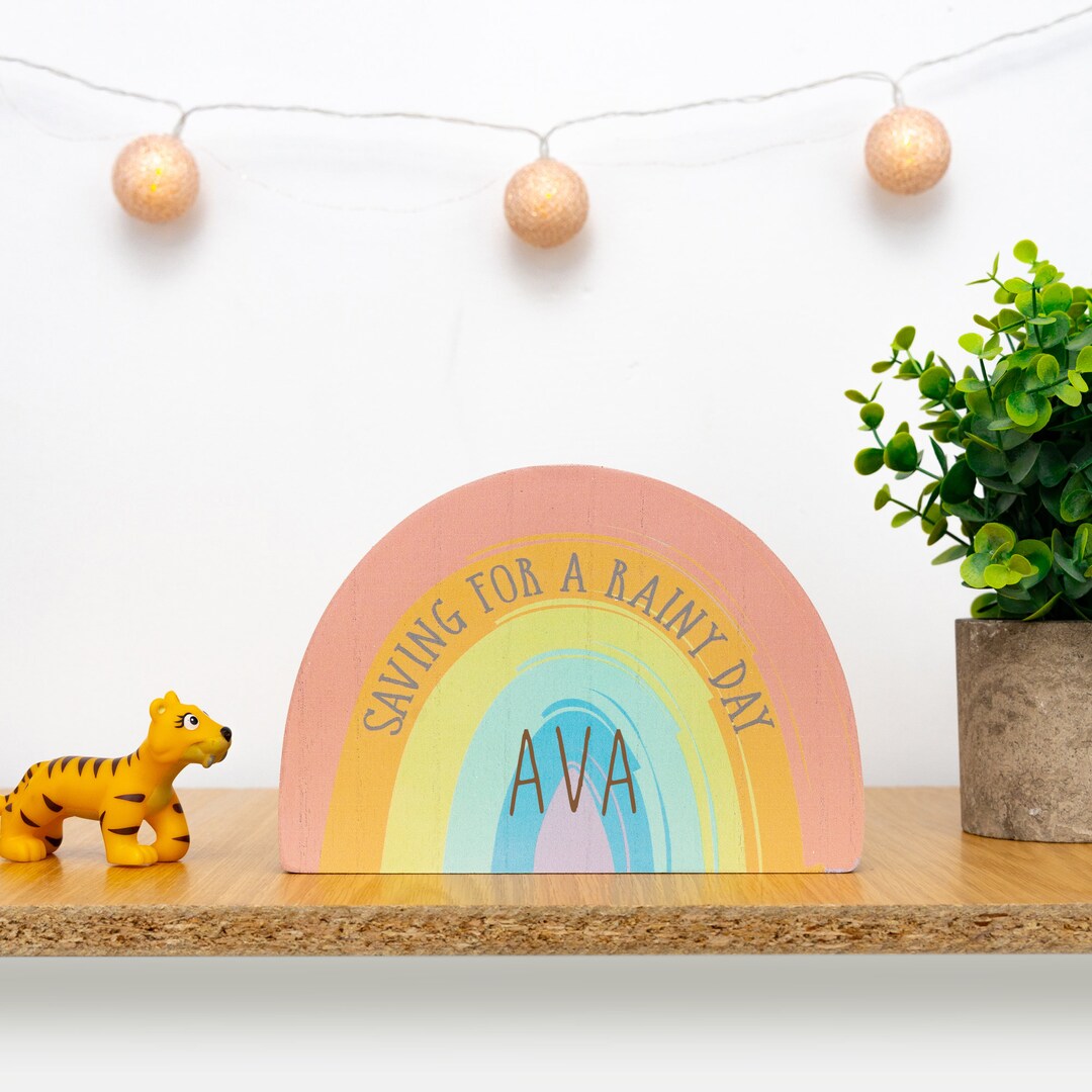 Personalised Money Box Frame Saving for A Rainy Day - Rainbow Money Box ...