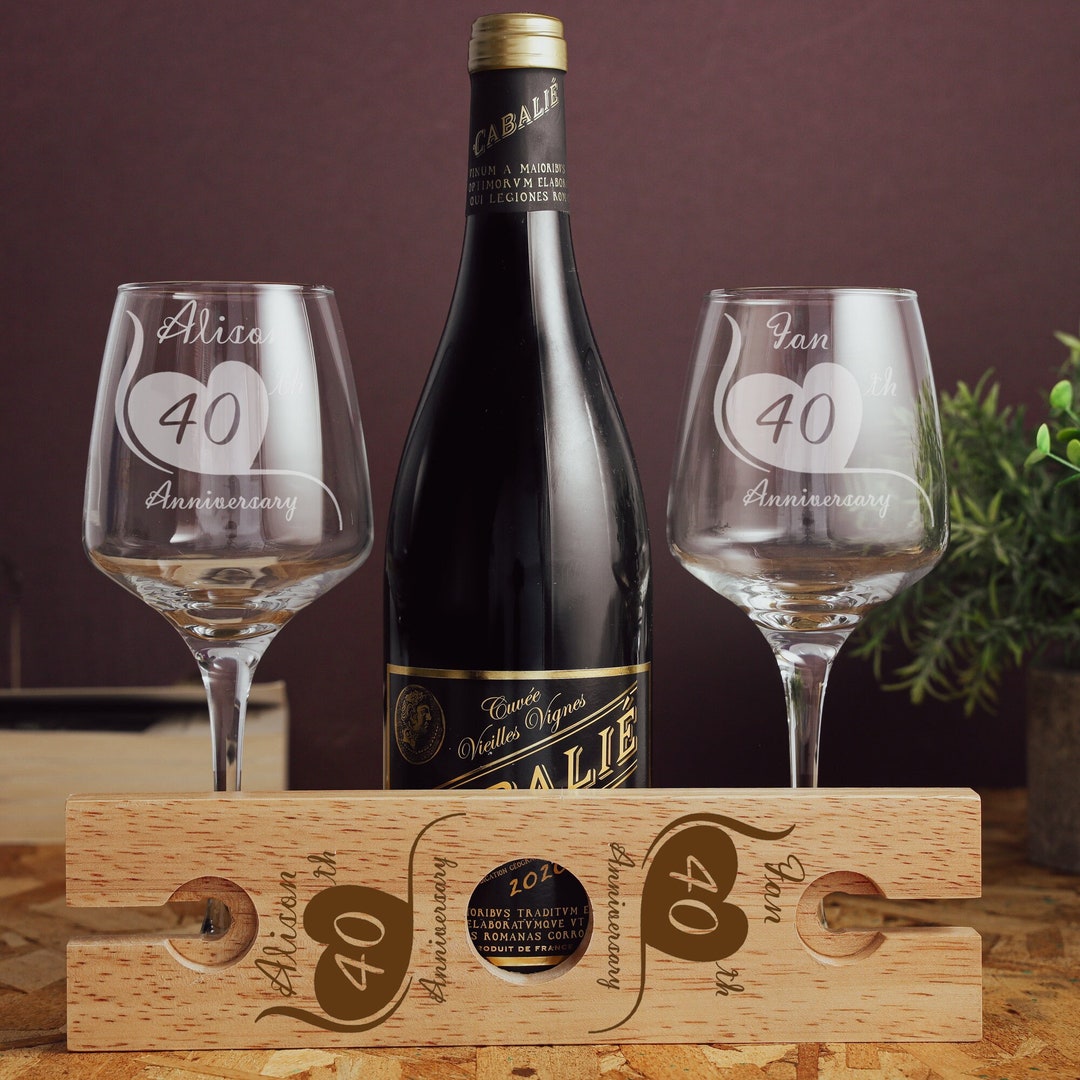Personalised 40th Wedding Anniversary Engraved Wine Glass Butler Caddy ...