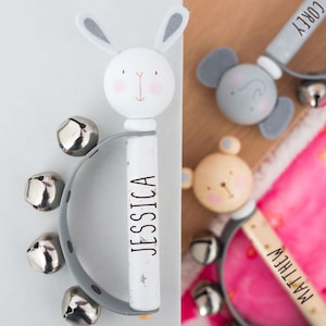 Personalised Jingle Hand Bells | Engraved Wooden Toddlers Rattle Baby ...