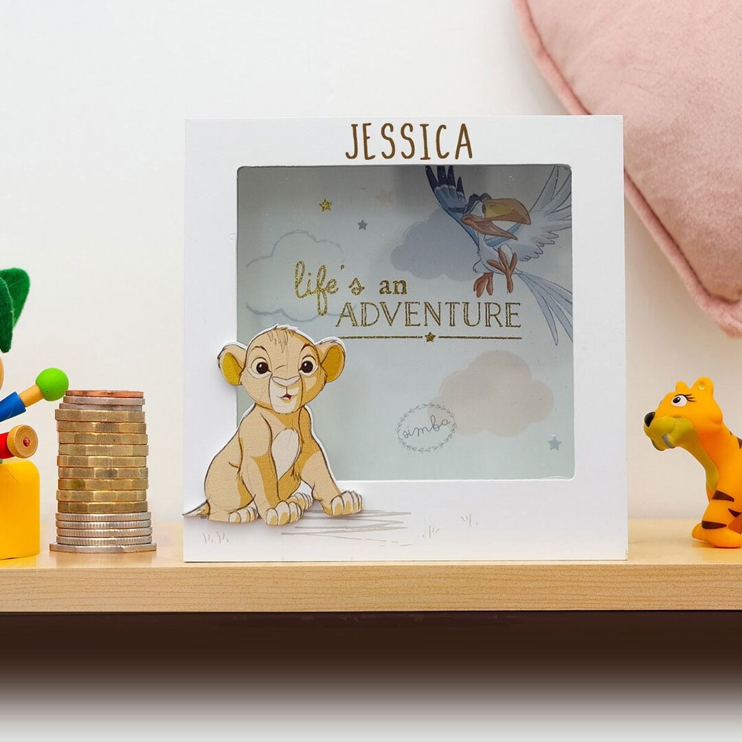 Personalised Engraved Disney Simba Money Box Frame | Baby's First ...
