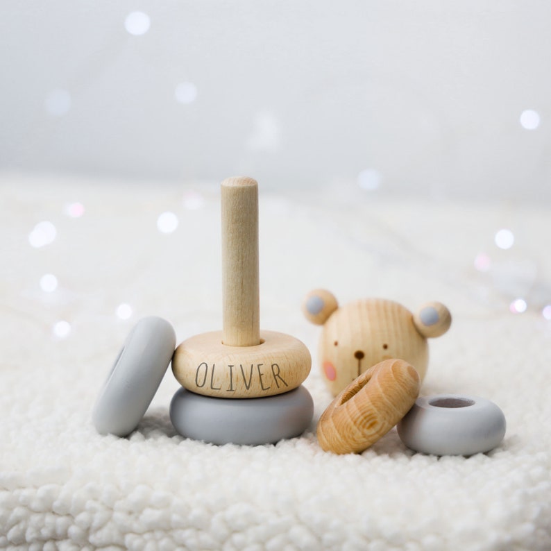Personalised Wooden Stacking Rings Baby Toy Wooden Elephant - Etsy UK