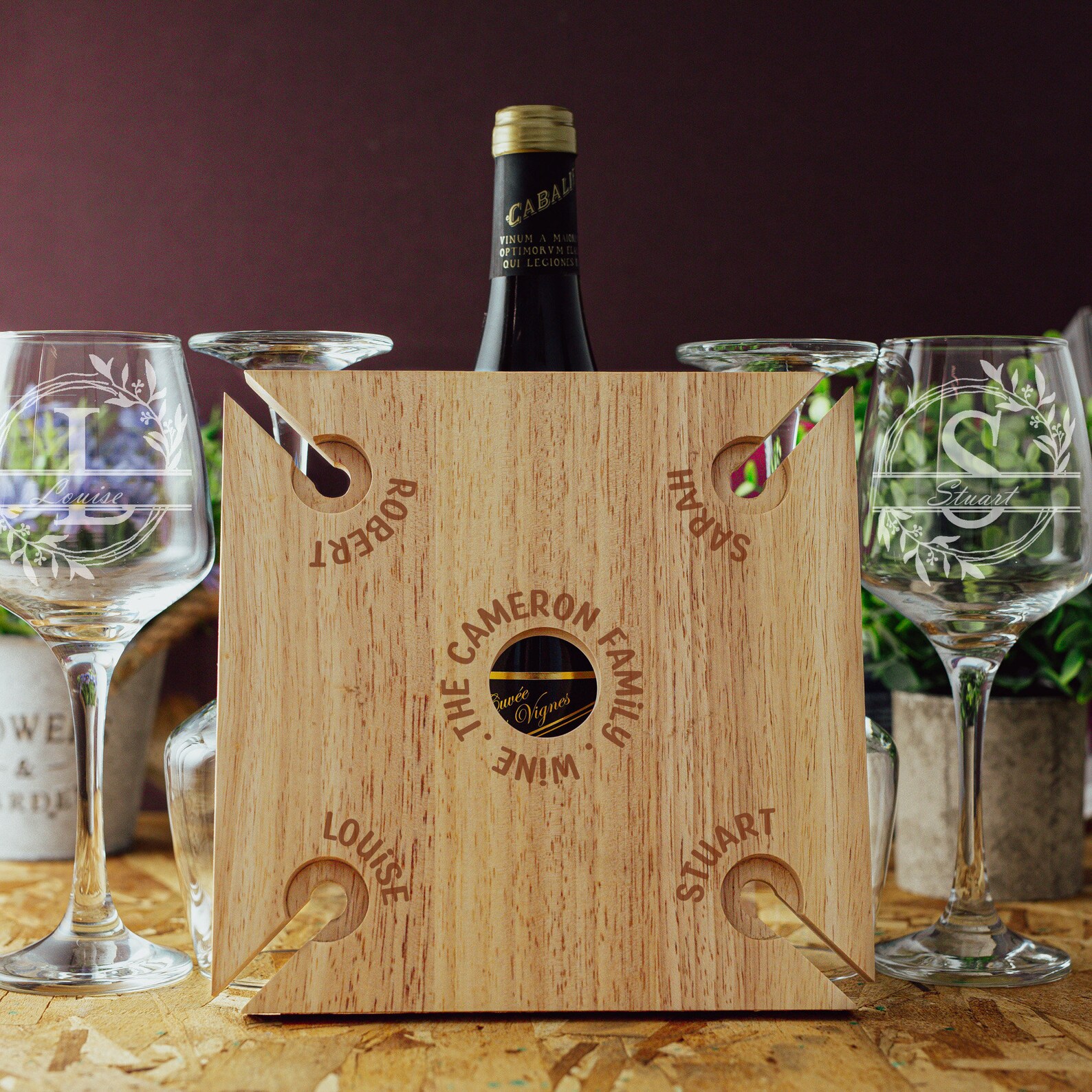Personalised Wooden Wine Glass Butler Caddy Wine Bottle & - Etsy UK
