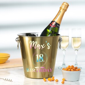 Personalised 18th Birthday Gold Ice Bucket & Champagne Flute Gift ...