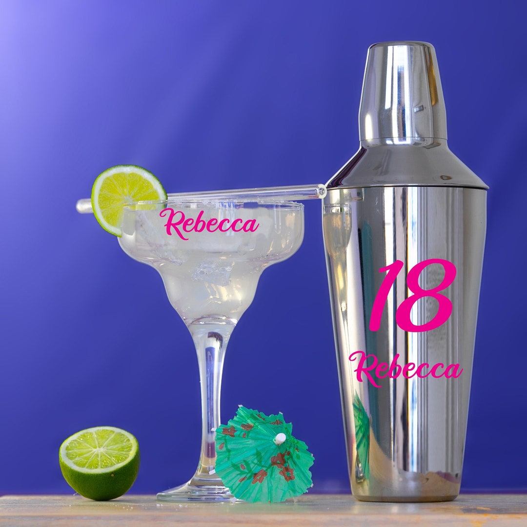 Personalised 18th Birthday Cocktail Shaker Set, Margarita Glass, Gift ...