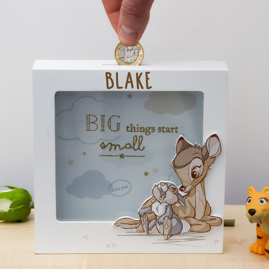 Personalised Engraved Disney Bambi Money Box Frame Baby's First Bank ...