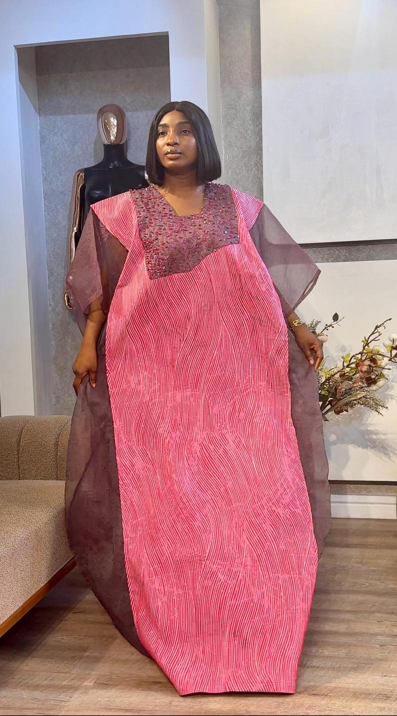 Beaded Organza-brocade Bubu Combo With Inner Dress - Fuchsia - Etsy