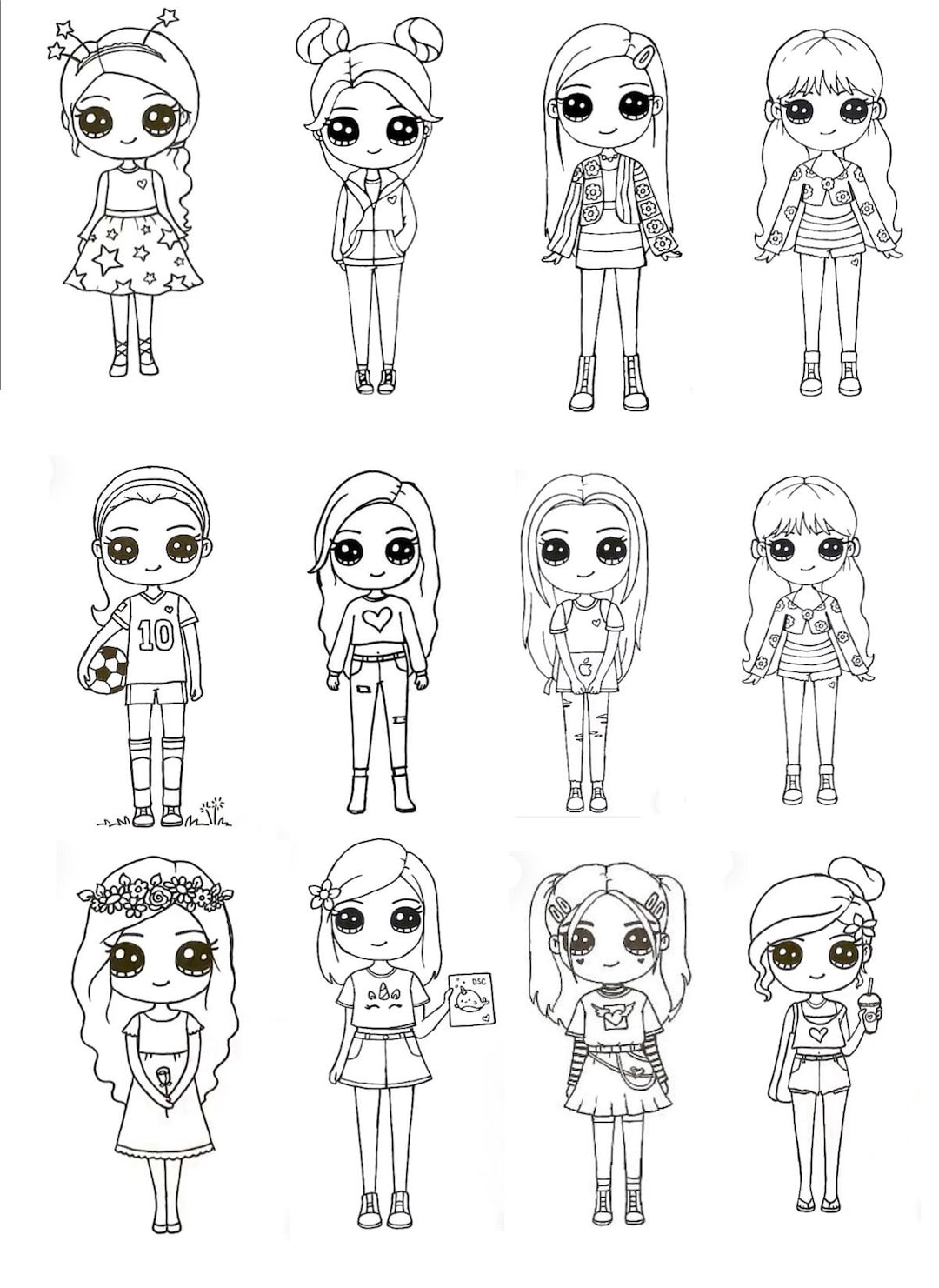 20 Cute Kawaii Girls Coloring Sheets - Etsy