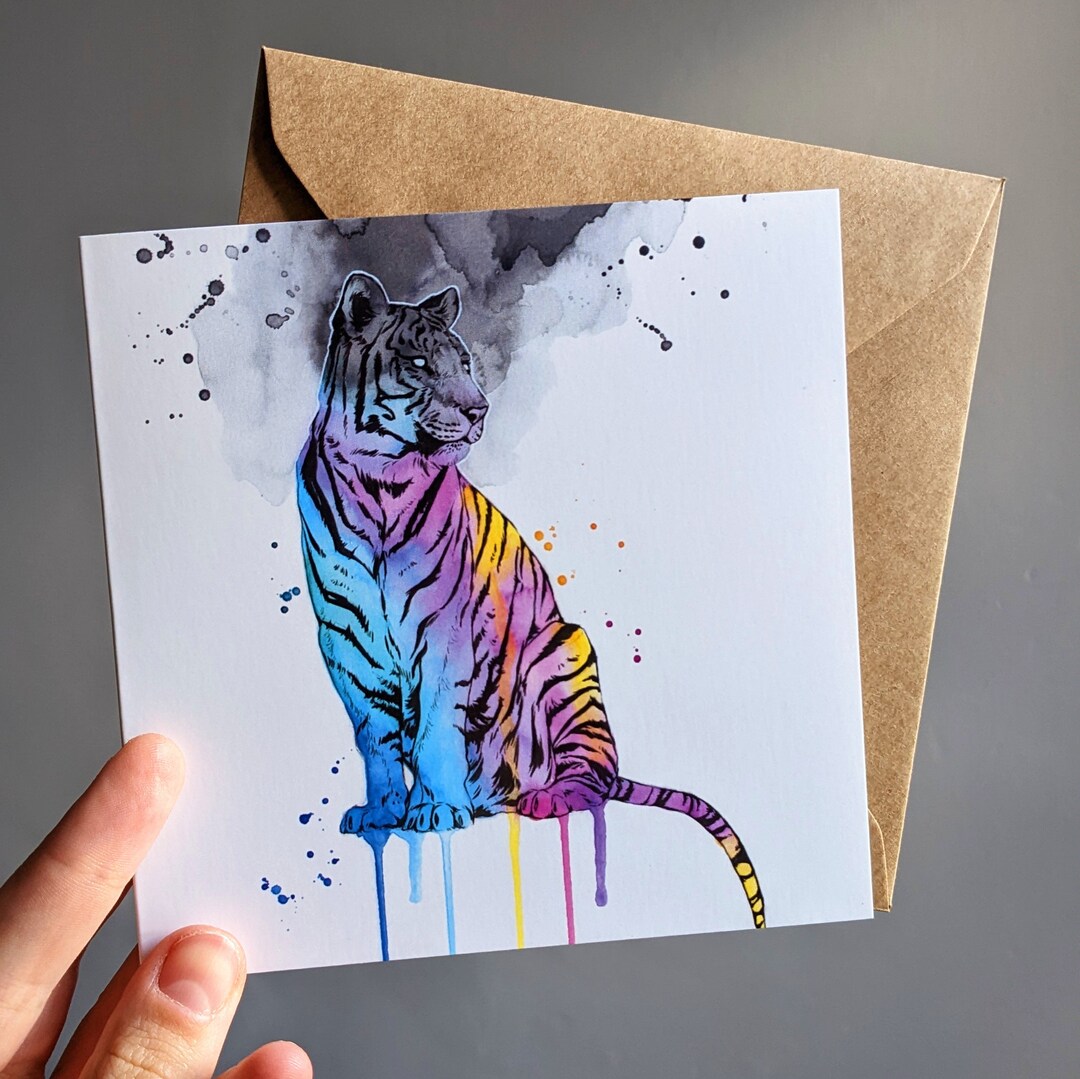 Tiger Greeting Card | Big Cat & Wildlife | Watercolour Card | Abstract ...