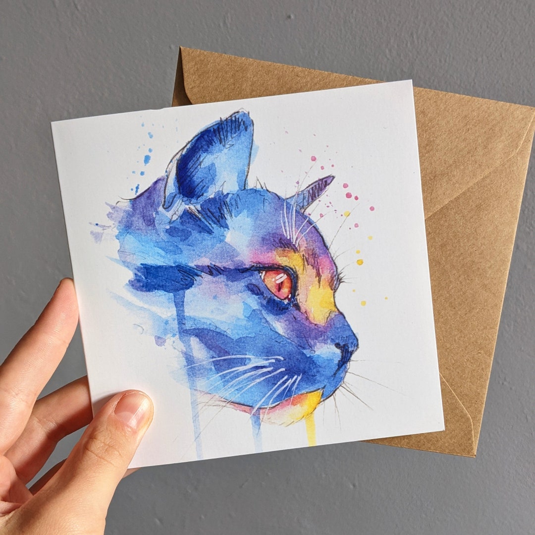 Colourful Cat Greeting Card | Watercolour Art | Abstract Painting ...