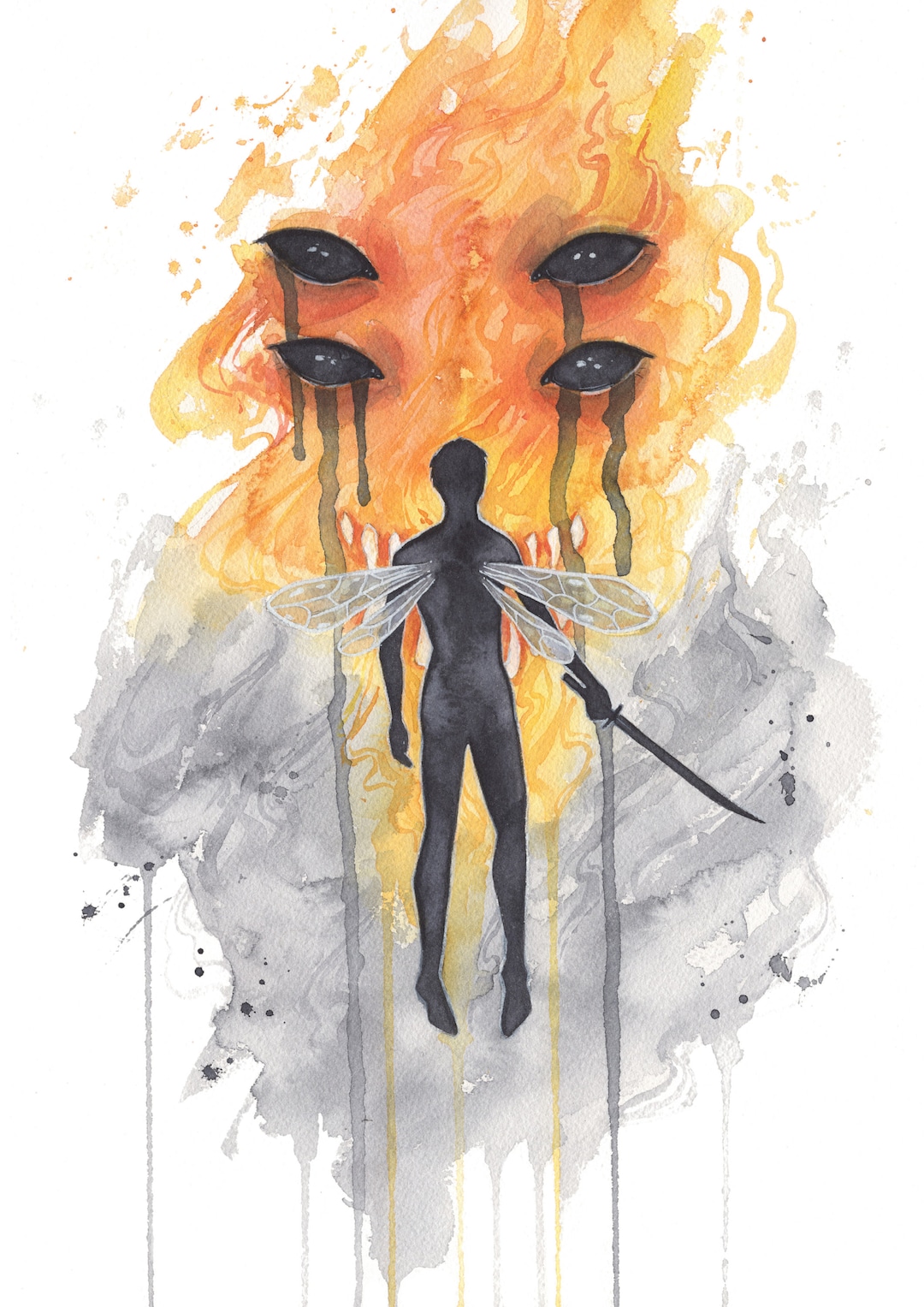 Infernal Fury A5 or A4 Fine Art Print Watercolour Painting Print Dark ...