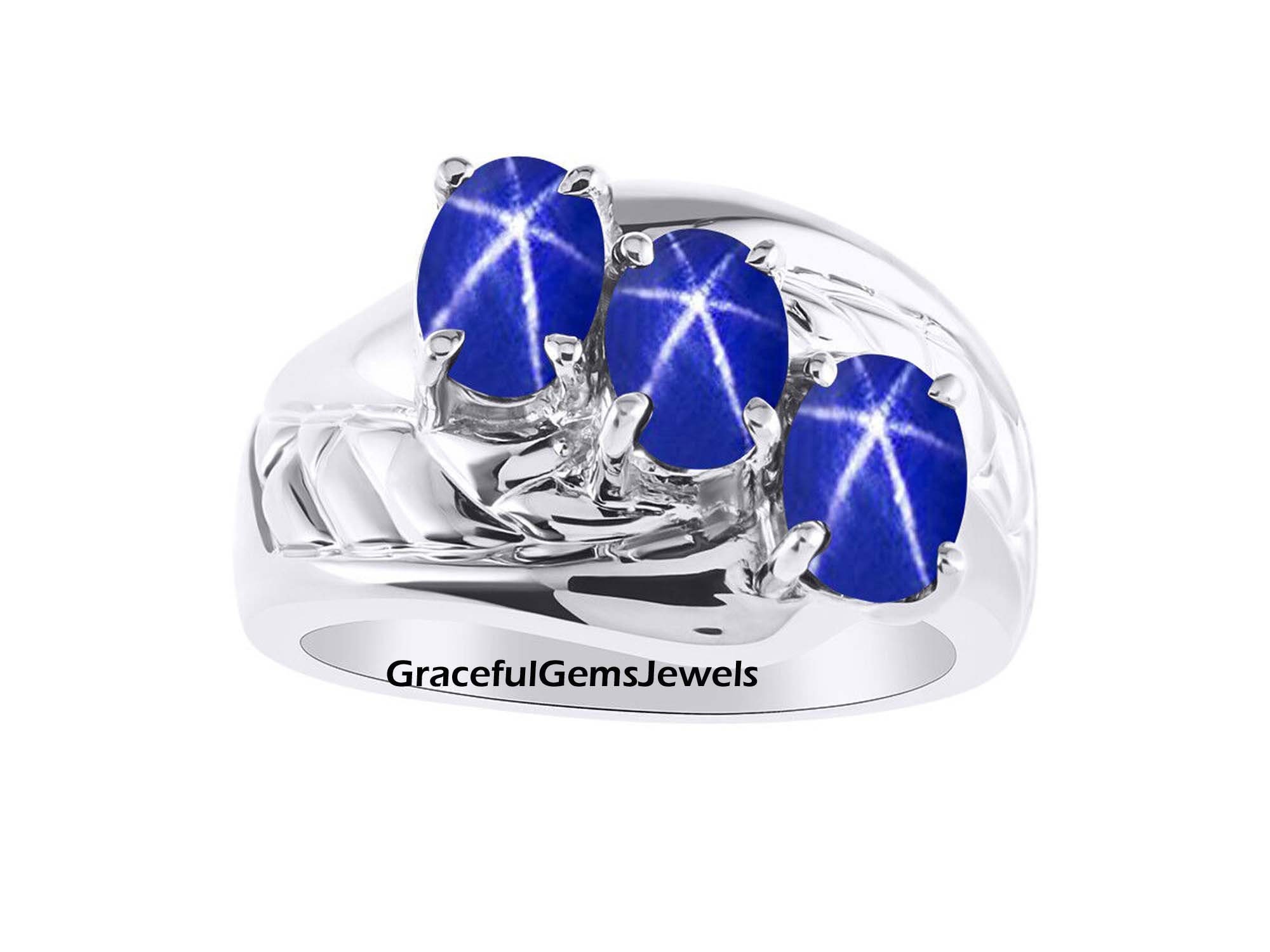 Lindy Star Sapphire Ring for Men Wedding Ring, 925 Sterling Silver ...