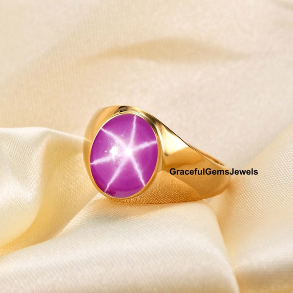 Pink Star Sapphire and 18k Gold Ring Mens - Etsy
