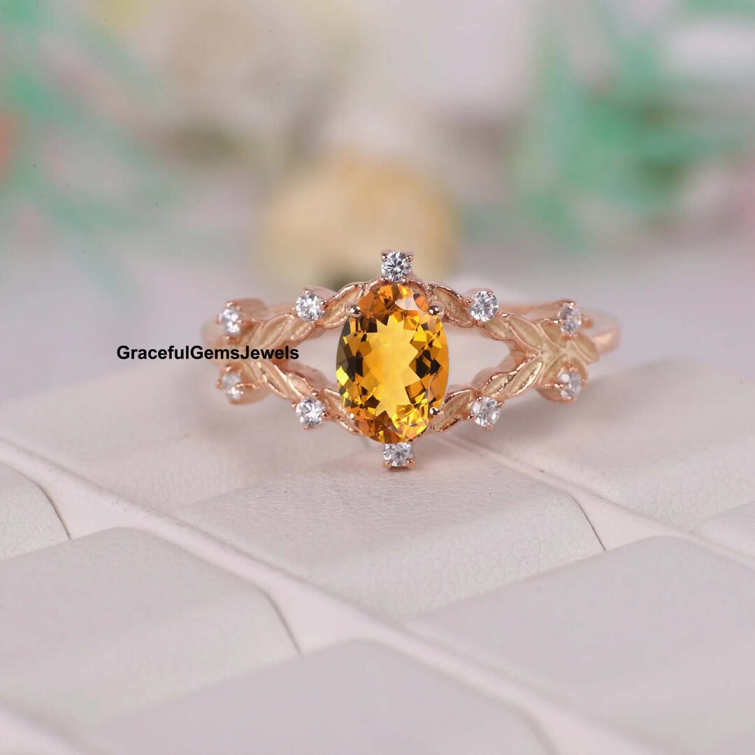 Natural Yellow Topaz Ring in 24k Gold Plated for Women's Golden Topaz ...