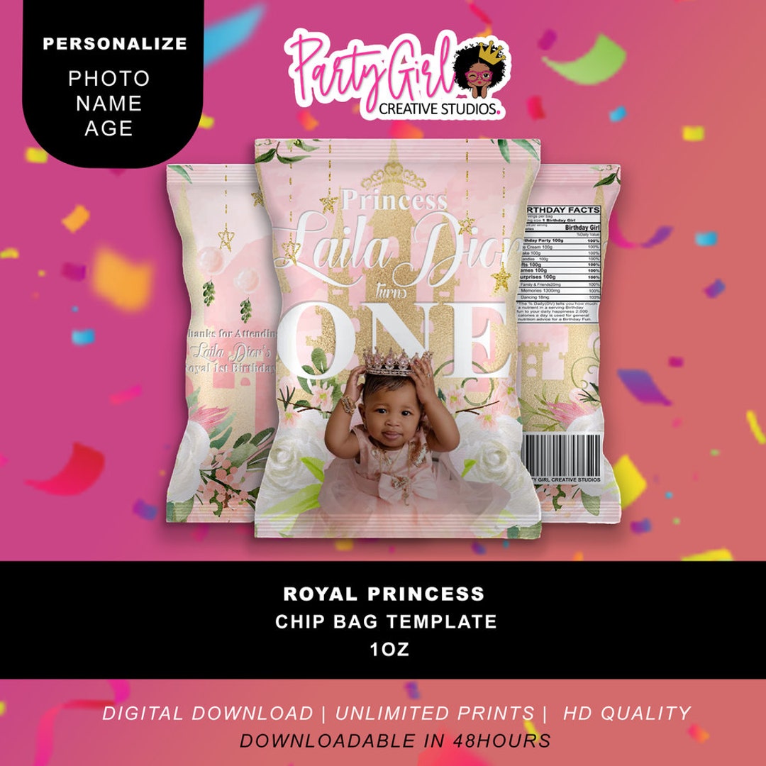 Royal Princess Custom Chip Bags Personalized Birthday Party - Etsy