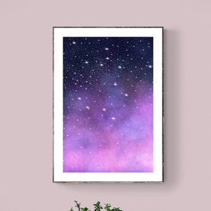 Purple Starry Space Art Print Poster Stars and Sky design | Etsy
