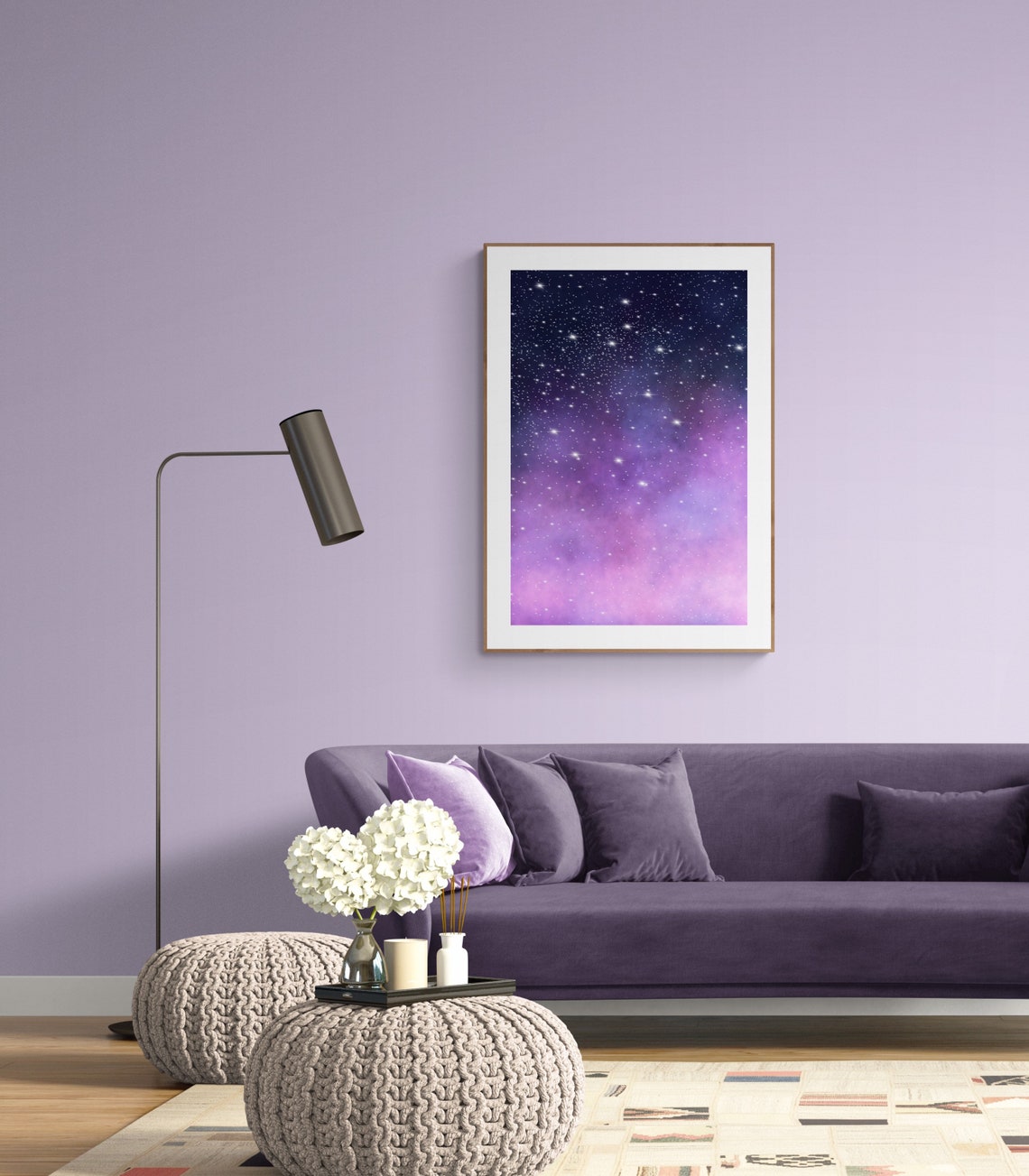 Purple Starry Space Art Print Poster Stars and Sky design | Etsy