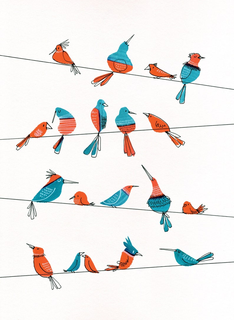 Midcentury Birds on Wires - Etsy