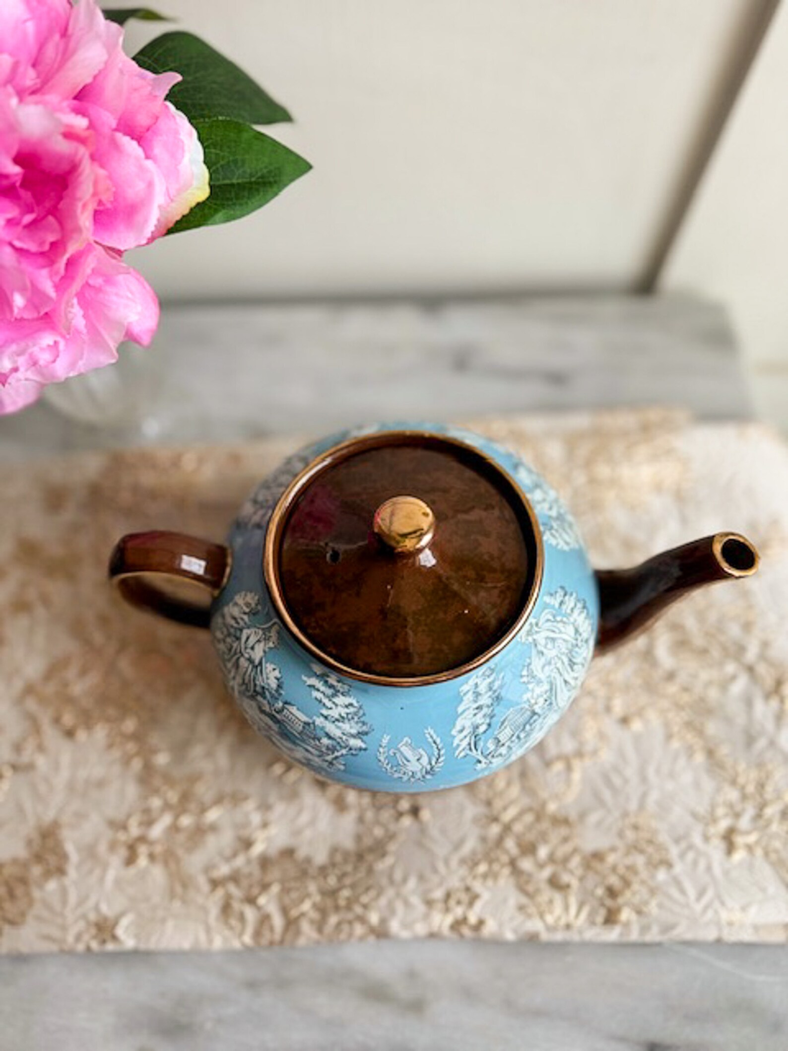Staffordshire Gilded Teapot, Blue & Leopard Print - Etsy