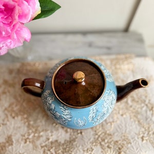 Staffordshire Gilded Teapot, Blue & Leopard Print - Etsy