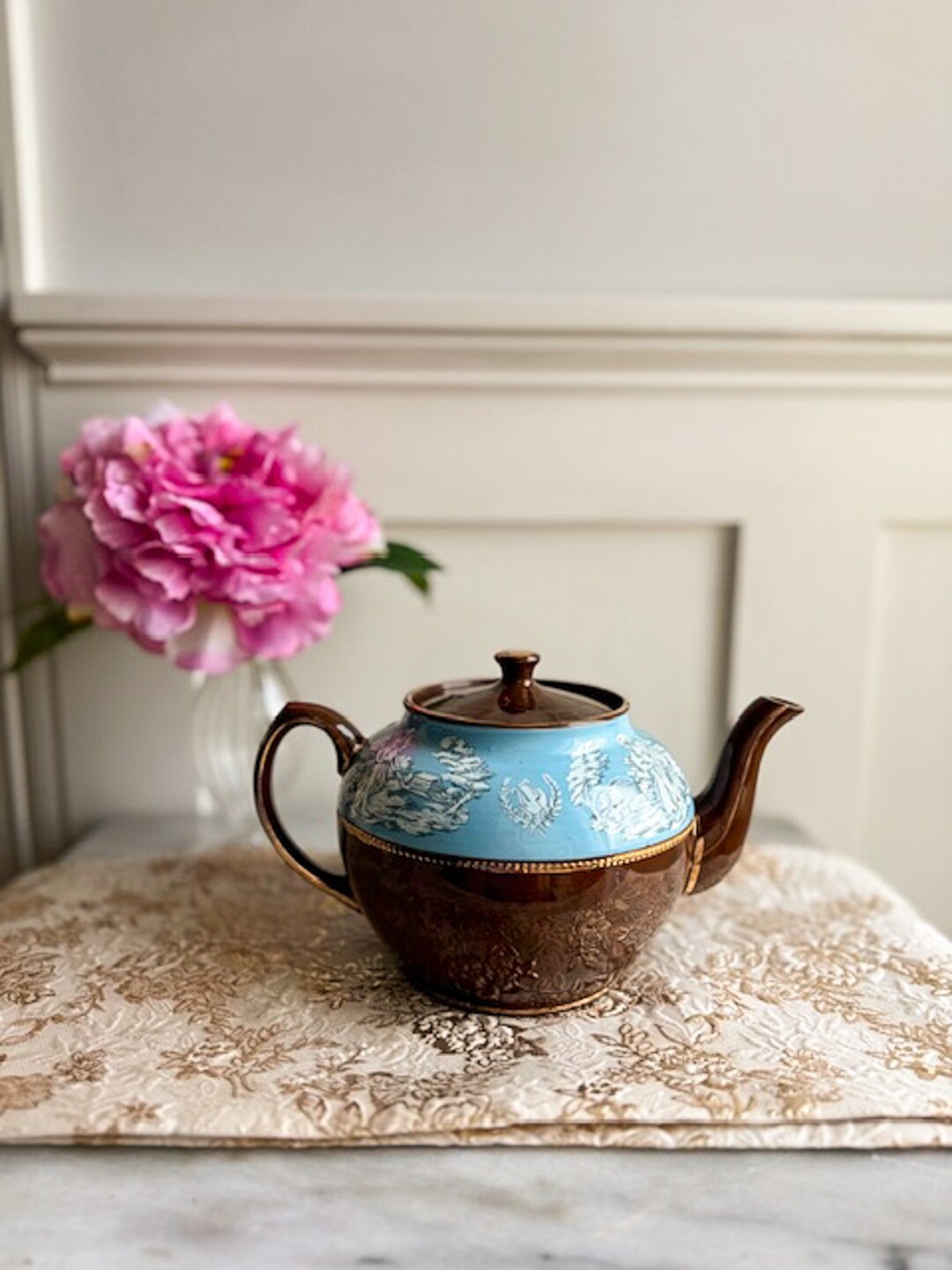 Staffordshire Gilded Teapot, Blue & Leopard Print - Etsy
