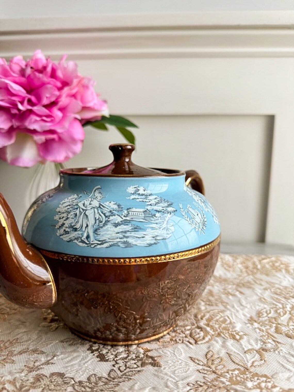 Staffordshire Gilded Teapot, Blue & Leopard Print - Etsy
