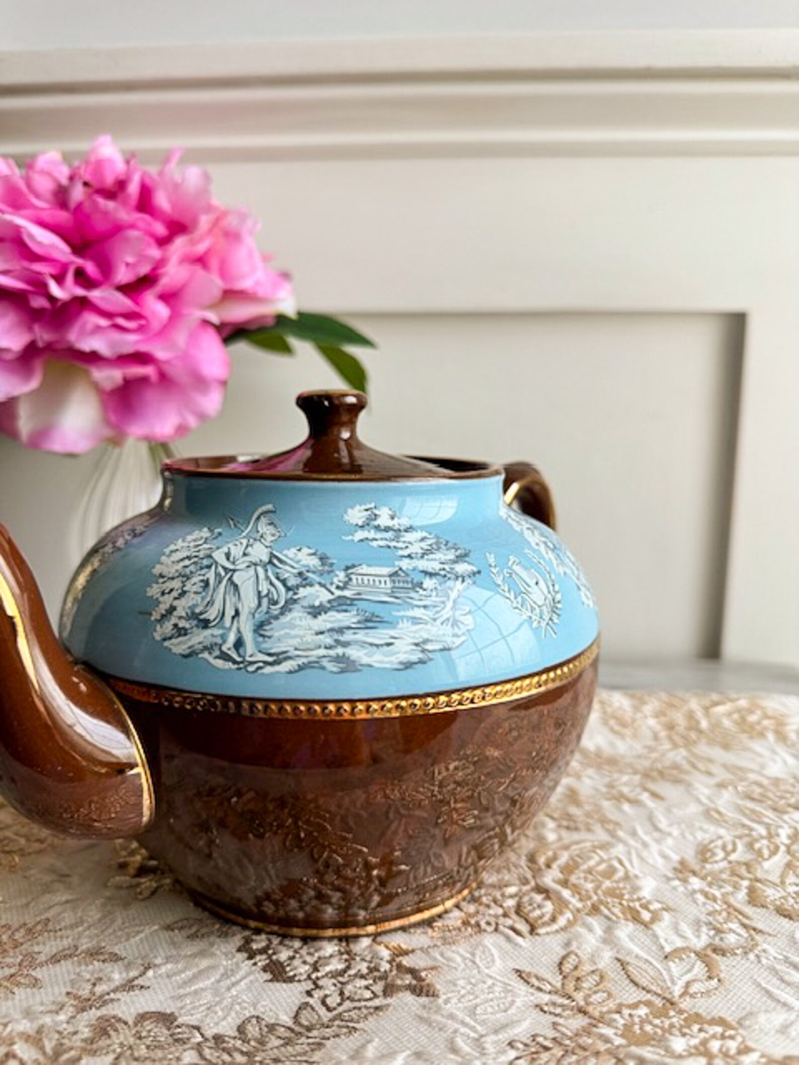 Staffordshire Gilded Teapot, Blue & Leopard Print - Etsy