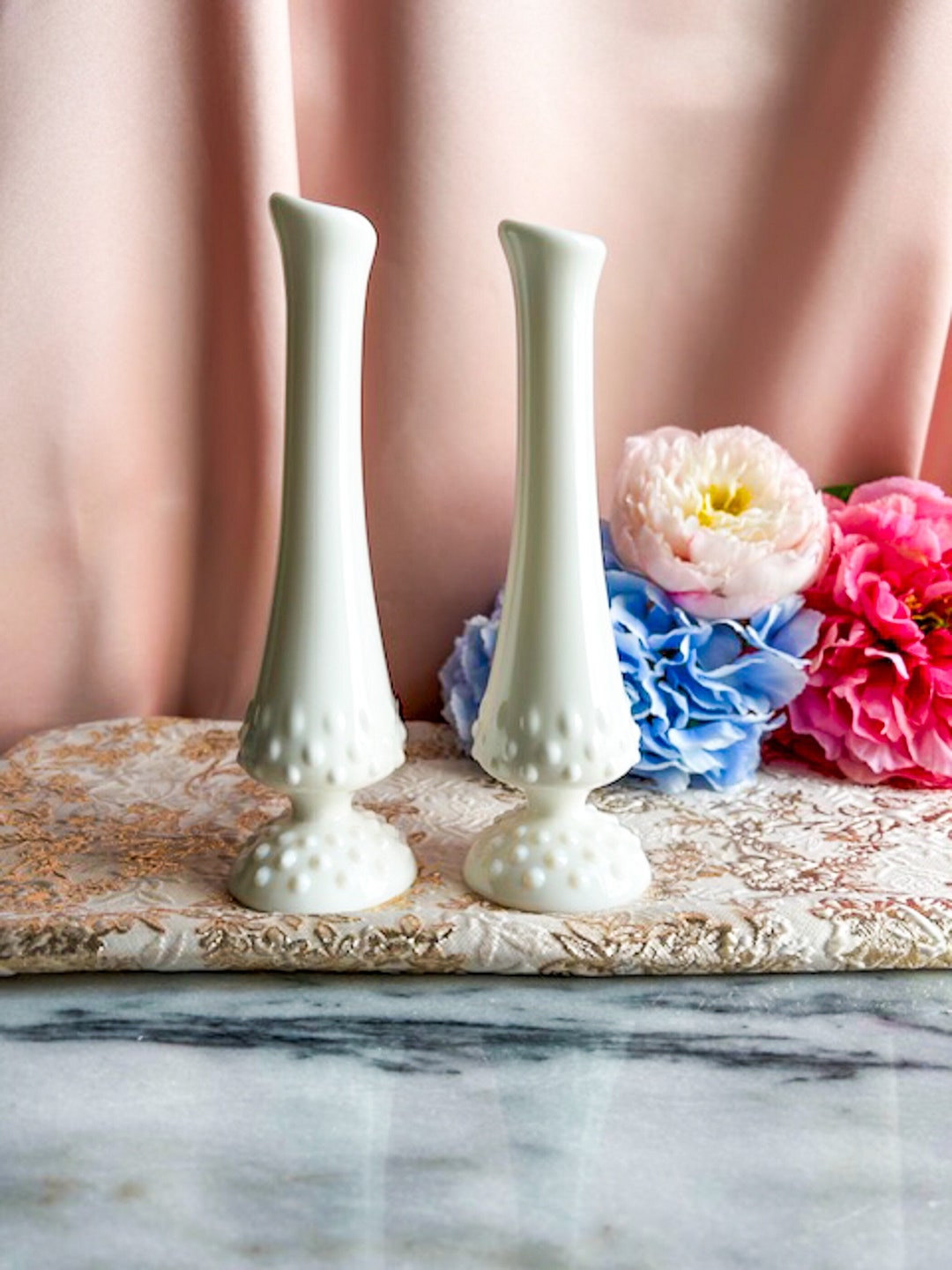 Pair of Tall Milk Glass Bud Vases - Etsy