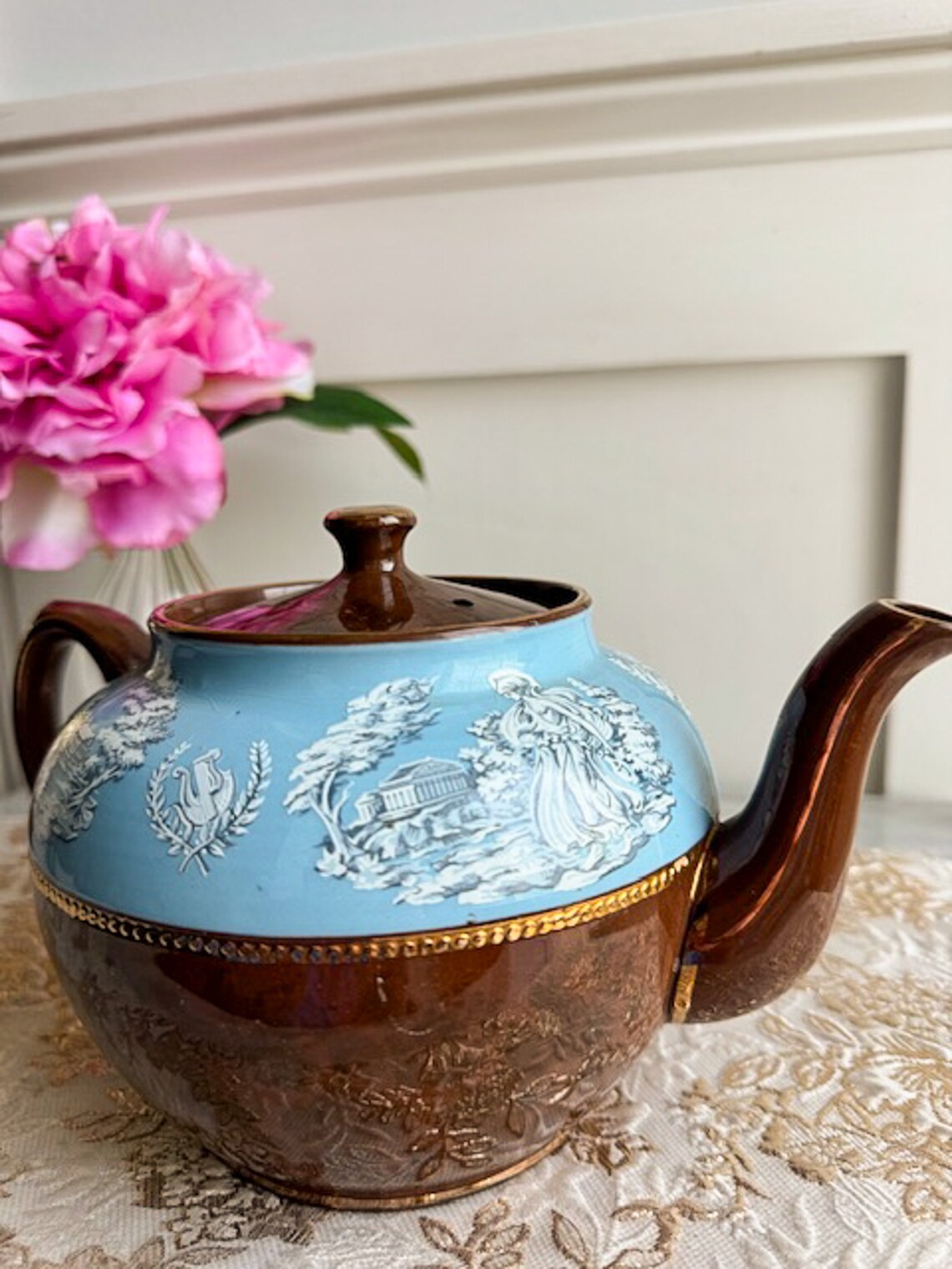 Staffordshire Gilded Teapot, Blue & Leopard Print - Etsy