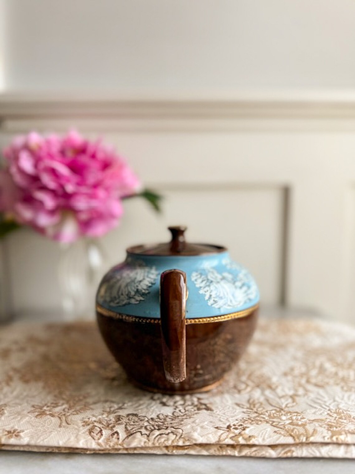 Staffordshire Gilded Teapot, Blue & Leopard Print - Etsy