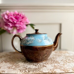 Staffordshire Gilded Teapot, Blue & Leopard Print - Etsy