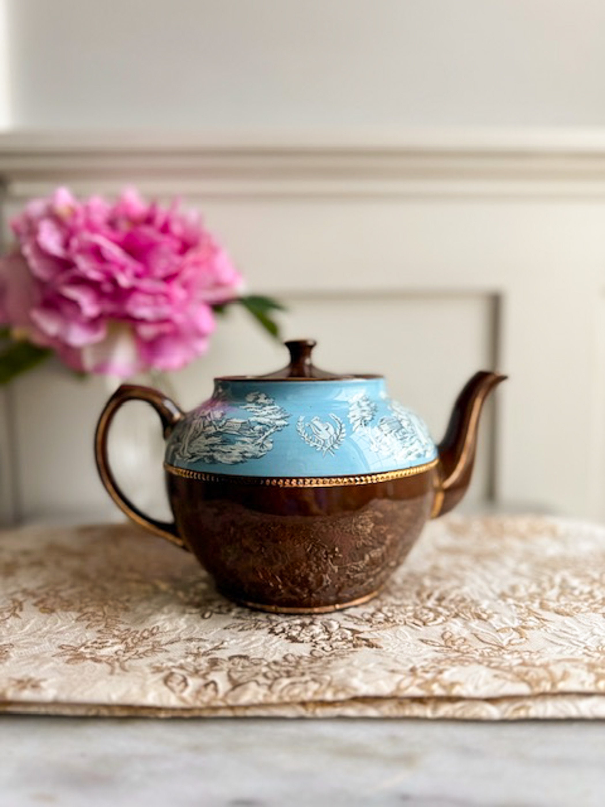 Staffordshire Gilded Teapot, Blue & Leopard Print - Etsy