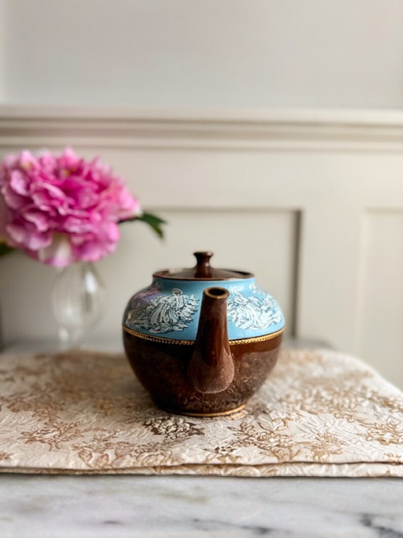 Staffordshire Gilded Teapot, Blue & Leopard Print - Etsy