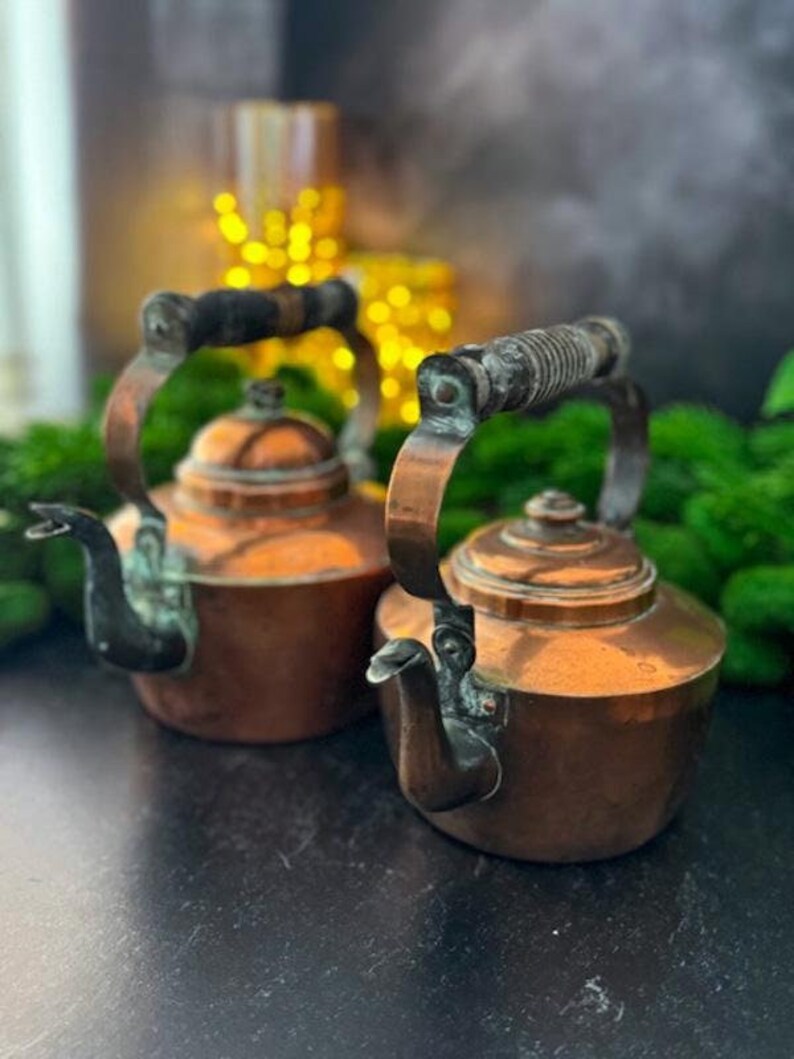 Pair of Vintage Copper Tea Kettles - Etsy