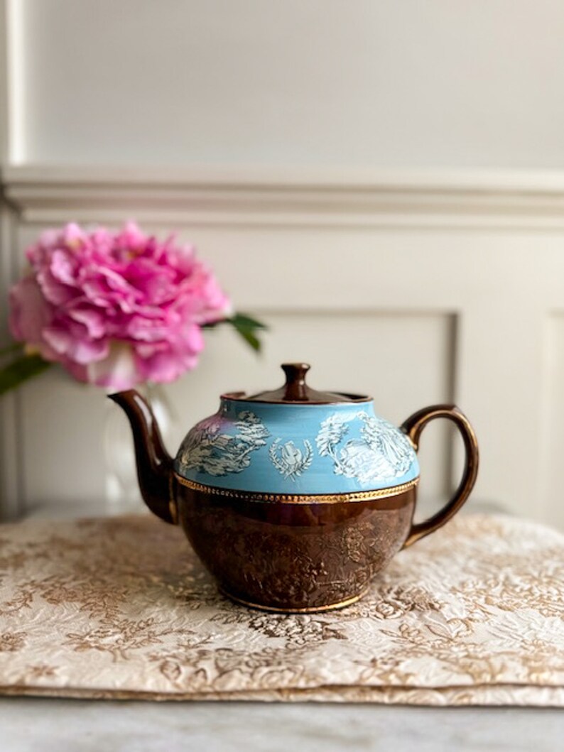Staffordshire Gilded Teapot, Blue & Leopard Print - Etsy
