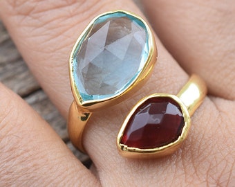 Garnet and Blue Topaz Rings - Etsy