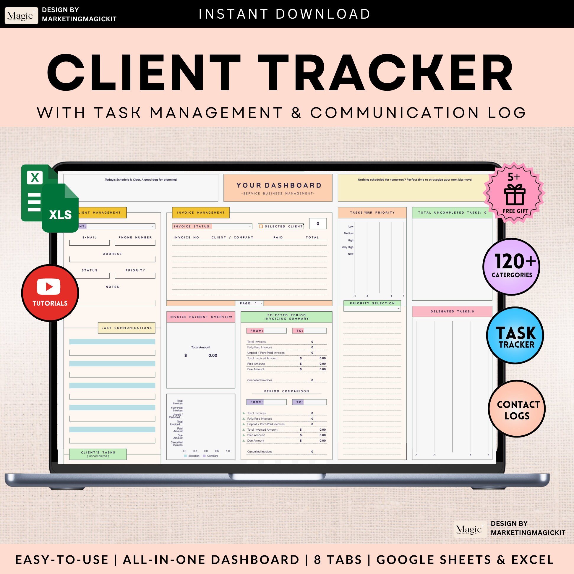 Client & Task Tracker Business Planner Spreadsheet Communication Log ...