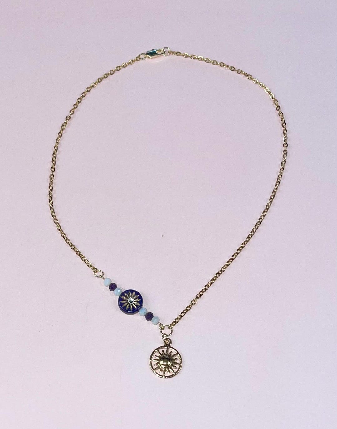 18k Gold Filled Rolo Chain With Bead Bar and Charm - Etsy