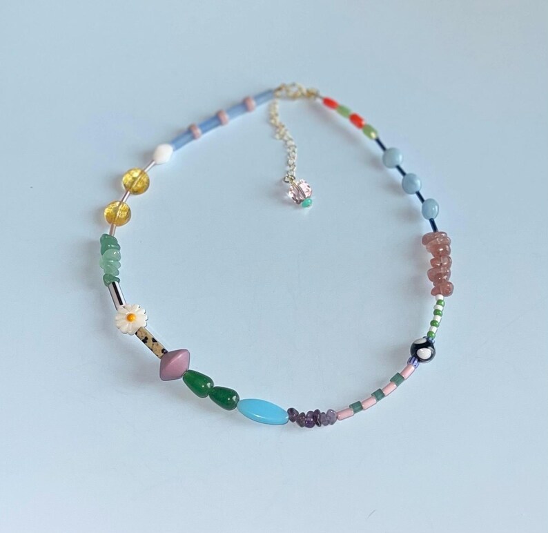 Mismatched Gemstone Friendship Necklace: Colorful Czech Glass & Acrylic ...