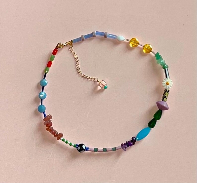 Mismatched Gemstone Friendship Necklace: Colorful Czech Glass & Acrylic ...