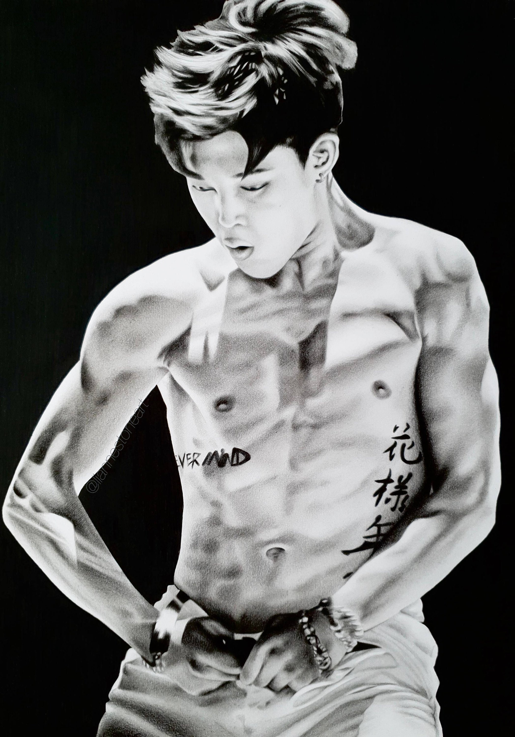 Jimin Sin Camisa Bts A4 Arte Impresión Etsy