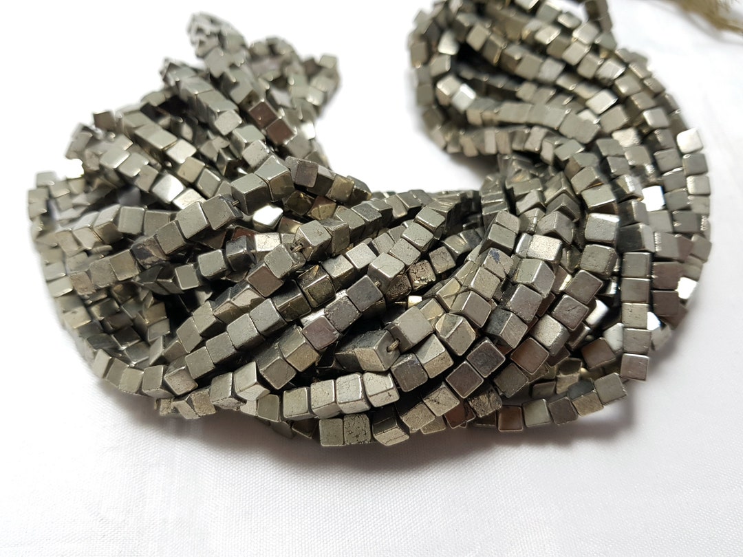 Natural Pyrite Cube Box Shape Smooth Gemstone Beads Pyrite Plain 3D ...